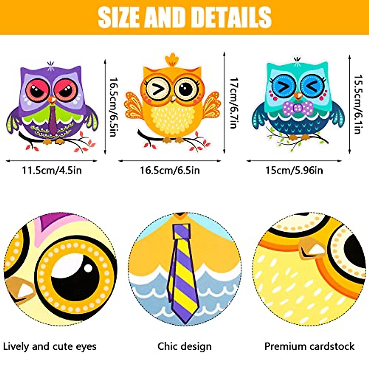 TUANTUAN 63 Pieces Owls Cut-Outs Owls Accents Paper Cutouts Adorable Owl Paper Cutouts with 100 Pieces Glue Point Dots Jungle Animal Cutouts for Bulletin Boards Back to School Classrooms Supplies