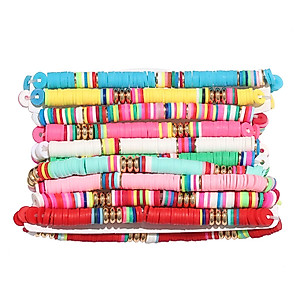 boderier Heishi Bracelets Colorful Stackable Vinyl Disc Bead Stretch Bracelet Summer Beach Surfer Bracelet for Women (10)