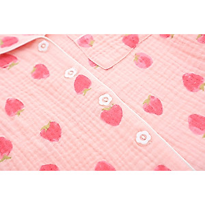 ACESTAR Toddler Baby Girl Pajama Set, Boys Long Sleeve 100% Cotton Sleepwear 2 Piece Pjs Set for Kid - Button Down Loungewear (Pink Strawberry, 6T)