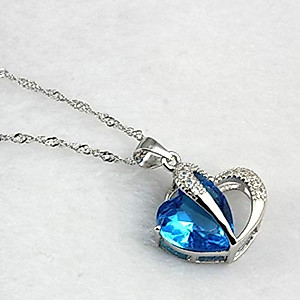 shiYsRL Women Necklace Pendant, Women Fashion Cubic Zirconia Inlaid Heart Shape Pendant Necklace Jewelry Gift Birthday Gift for Mom Women Wife Girls Her - Blue