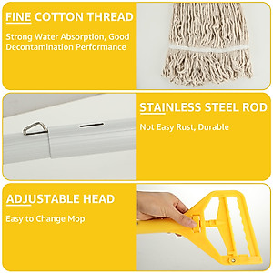 WOPPLXY Looped-End String Wet Cotton Mops, Heavy Duty Industrial Commercial Mop with Extra Mop Head Replacement, 75 Inch Aluminium Alloy Pole, Wet Mop for Floor Cleaning
