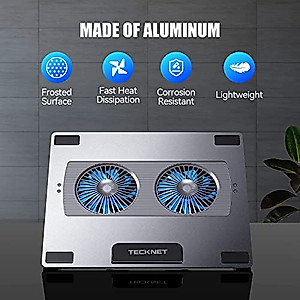 TECKNET Laptop Cooling Pad, Slim Portable Laptop Cooler with 2 Separable Quiet Fans, Adjustable Laptop Cooling Stand for 12"-15.6" Laptops