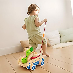 Baby Gift Wooden Toddler Pull Toy, Crocodile Drum Tapping Children's Toy, Baby dragging and Learning to Walk, Rope Traction Rope Crawling for Toddlers Ages 1+