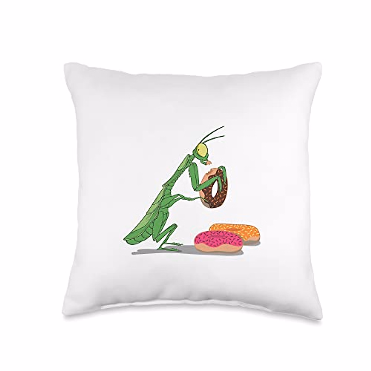 Invertebrates Praying Mantis Donuts Praying Mantis Prefers to eat Donuts Throw Pillow, 16x16, Multicolor