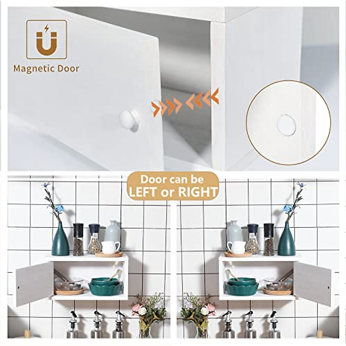 Adowes Floating Nightstand Shelves Wall Mounted, Small Furniture with Removable Door, Farmhouse Wood Wall Shelves for Storage and Display for Bedroom Living Room Vintage White