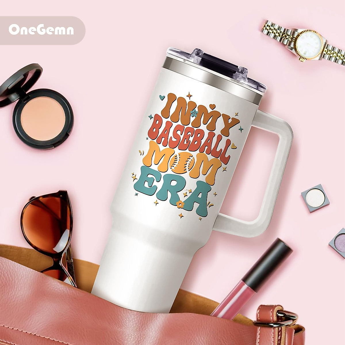 40oz Baseball Mom Tumblers for Women , Baseball Mom Gifts for Mother from Daughter Son, Baseballs Lovers Tumbler with Handle, Baseballs Cup Moms Gift for Women on Valentines Day Birthday Mothers Day