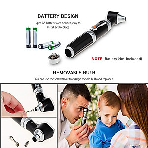Otoscope Kit,Professional Diagnostic Ear Care Tool with 3.0V LED Bulb, 3X Magnification, 4 Speculum Tips Size - for Children, Adults, Pets, etc.