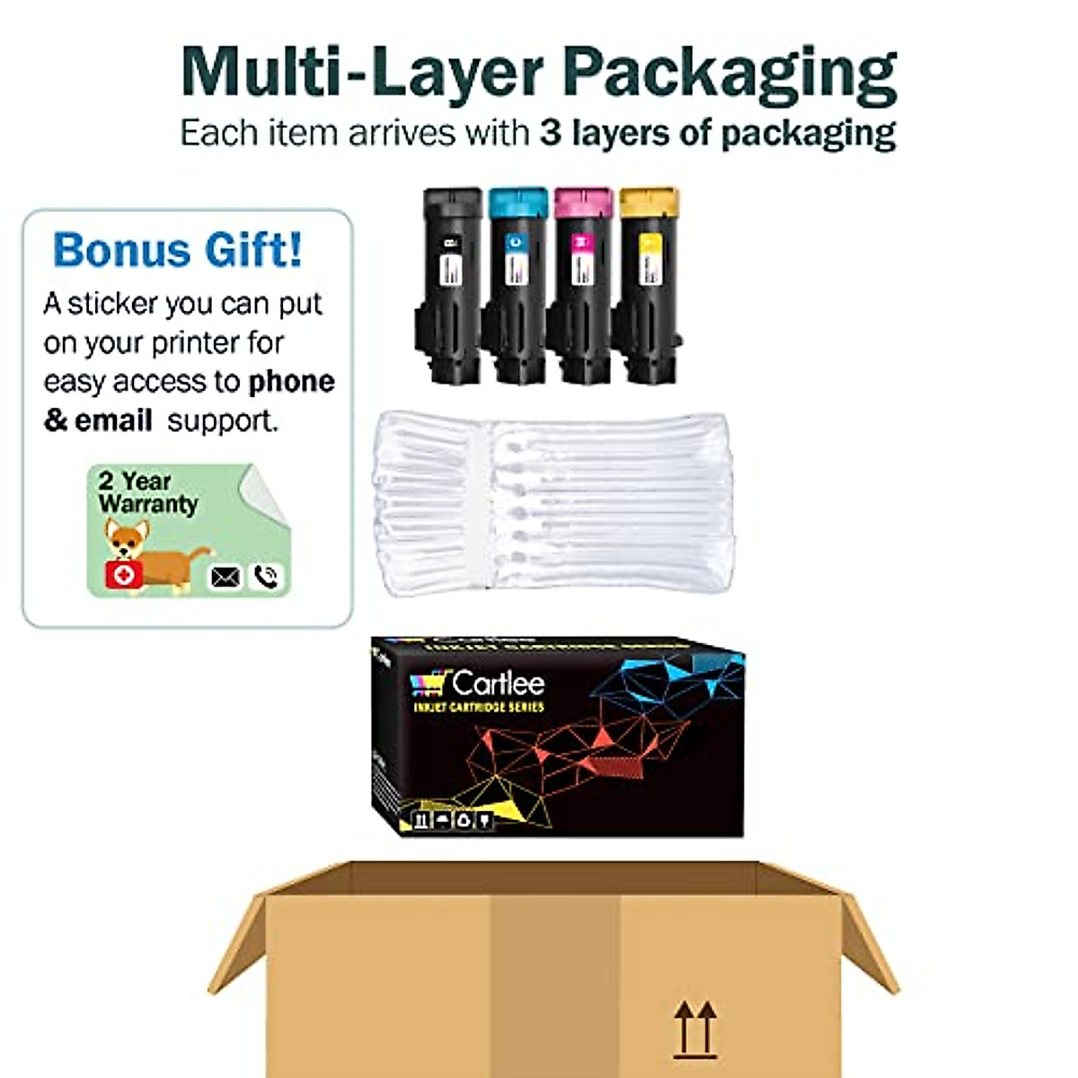 Cartlee Compatible Toner Cartridges Replacement for Dell H825 Toner H625cdw S2825 MFP H625CDW S2825CDN H625 CDW H825cdw Smart Color Printer Ink (1 Black, 1 Cyan, 1 Magenta, 1 Yellow)