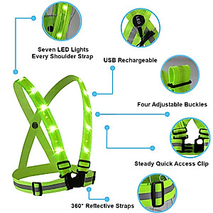 Atlecko 360° Rechargeable LED Running, Cycling, Hiking Reflective Vest & Belt for Men, Women & Kids - Safe & Comfortable - Bright Lights for High Visibility, Excellent Battery Life, Perfect for Night