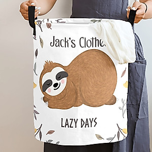 Grandkli Lazy Sloth Animal Personalized Freestanding Laundry Hamper, Custom Waterproof Collapsible Drawstring Basket Storage Bins with Handle for Clothes, Toy, 50cm x 36cm