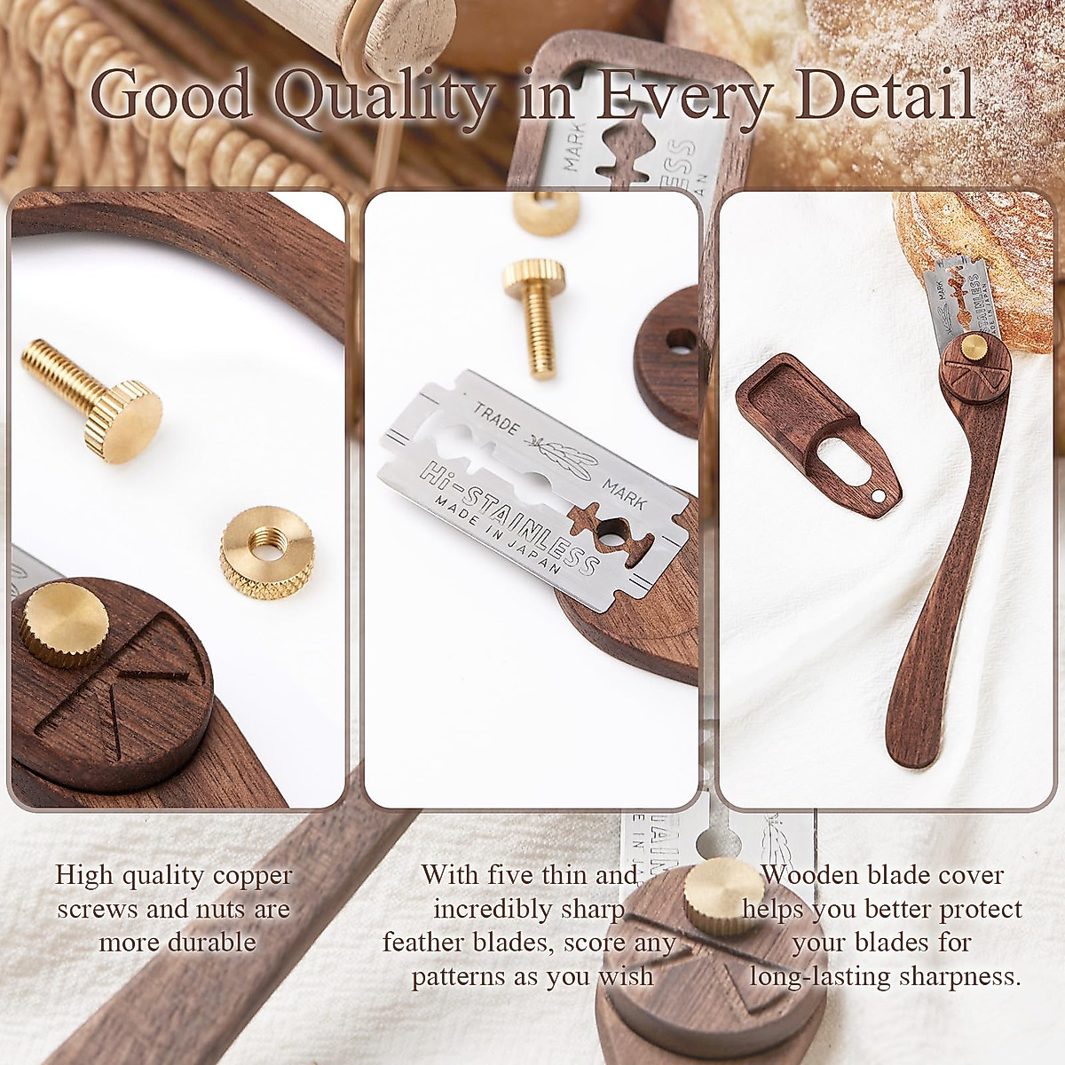 ROCKSHEAT Bread Lame Dough Scoring Tool with Blade Cover, Sourdough Scoring Tool with 5 Feather Blades, Scoring Knife for Bread Baking, Dexterous-Cut Series Lame Bread Tool (ELEGANT)