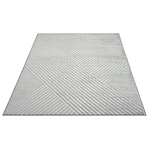 Abani Neutral Grey Area Rug 8' x 10' for Living Room, Bedroom - Criss Cross Line Zen Reiki Pattern - Durable & Easy to Clean