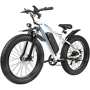 Wheelspeed Electric Bike 26" X 4.0", 500W Motor & 20 MPH Fat Tires Electric Mountain Bike for Adults, 70 Miles Electric Bicycle with 48V 14.5Ah Removable Battery, 7-Speed E-Bike (White)