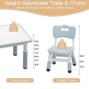 Kids Table and Chair Set, Height Adjustable Toddler Table and 4 Chairs Set for Ages 2-10, Graffiti Desktop, Non-Slip Legs, Arts & Crafts Table, Children Activity Table for Daycare Classroom Home