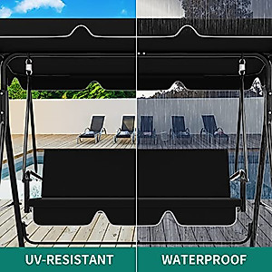 YITAHOME 3-Seat Porch Swing Outdoor Heavy Duty Patio Swing Chair with Stand Adjustable Canopy Soft Cushion for Garden, Patio, Lawn, Balcony and Deck, Black