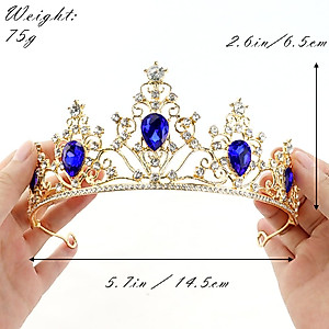 1 Pack Blue Crystal Wedding Tiara Crown for Women and Flower Girls Metal Princess Tiara for Bride Quinceanera Headpieces Elegant Princess Crown for Wedding Bridal Prom Birthday