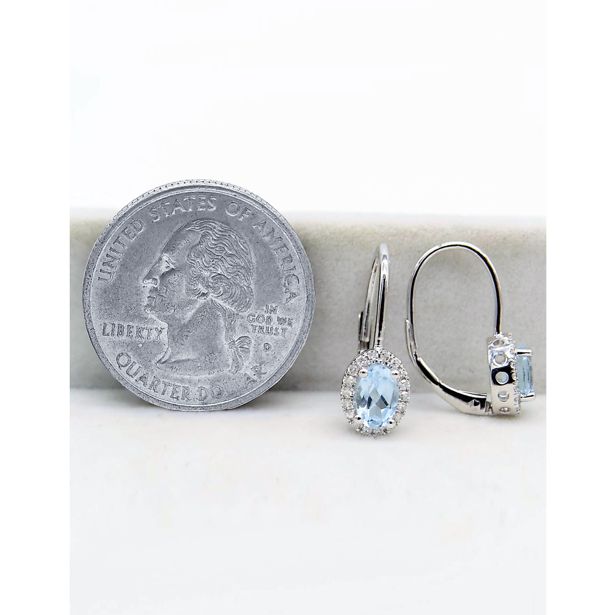 Dazzlingrock Collection 10K 6X4 MM Each Oval Cut Aquamarine & Round Cut Diamond Ladies Dangling Earrings, White Gold