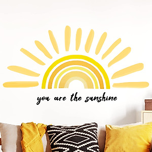 Boho Sun Wall Decals You are The Sunshine Wall Stickers Rainbow Wall Decals Large Half Sun Wall Decor Decals for Nursery Bedroom Classroom Wall Stickers Murals Decorations