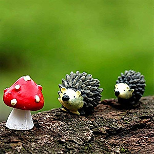 Danmu Resin Mini Hedgehogs and Mushroom, Miniature Figurines, Fairy Garden Accessories, Fairy Garden Supplies, Fairy Garden Animals for Fairy Garden, Micro Landscape, Plant Pots, Bonsai Craft Decor
