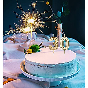 Bailym 30th Birthday Candles, Gold Number 30 Cake Topper for Birthday Decorations Party Decoration