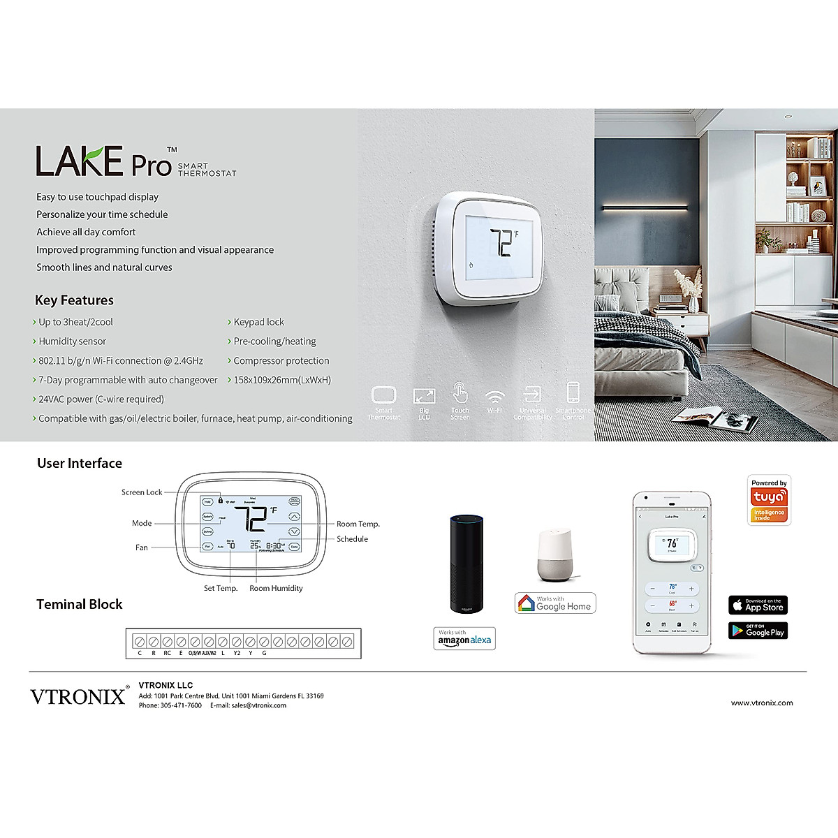 Lakepro-1 Programmable Thermostat for Home - Wi-Fi Enabled with Alexa Compatibility - Control Temperature and Remote Monitoring with Phone App (Requires a C Wire)