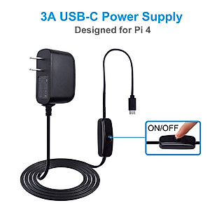 Miuzei Pi 4 B+ Case with Fan Cooling Pi 4B Case with 5V 3A USB-C Power Supply 4Pcs Heat-Sinks