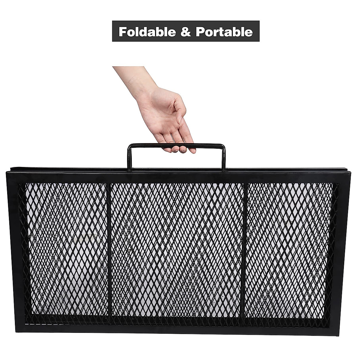 Lineslife Square Fire Pit Cooking Grill Grates, Folding Outdoor Campfire BBQ Grill Rack with Handles, Portable Outside Camping Gear Cookware and Accessory, 30 Inch