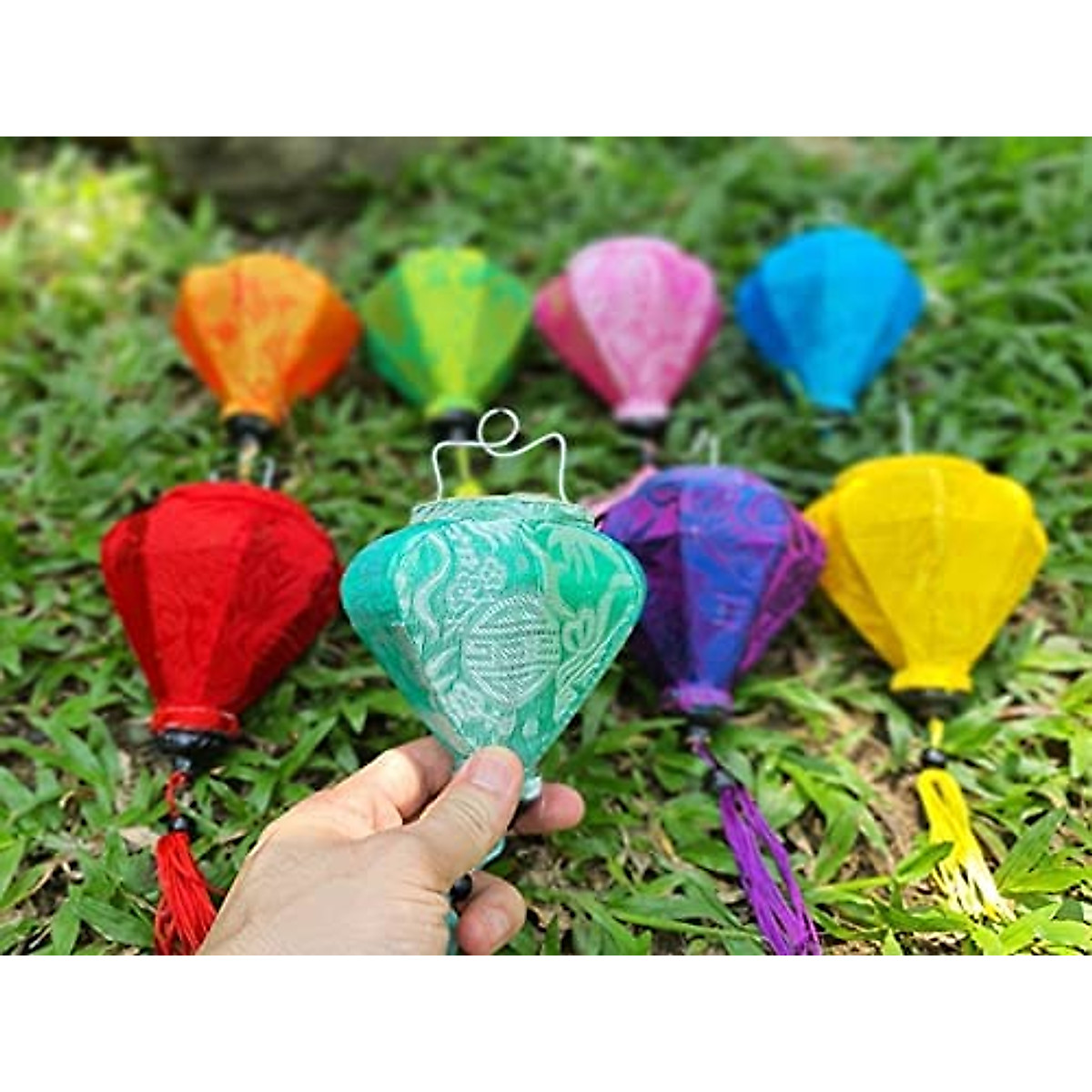 Set of 8 Mini String Silk Lanterns 10cm Vietnam Lanterns for Wedding Decor Christmass Tree Decor Home Decor Garden Party Decor