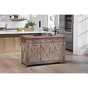 OSP Home Furnishings Cocina Kitchen Island with Wood Top, Drop Leaf and Decorative Steel Hardware, Brown