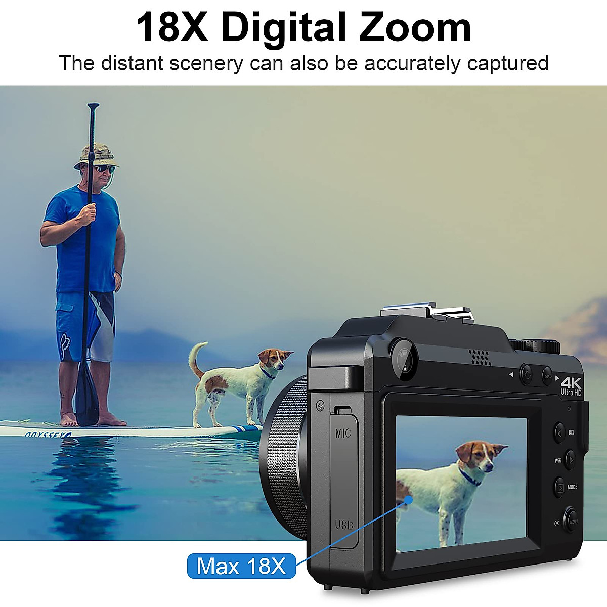 Digital Camera,4K 48MP,Flash Mic Speakers 18X Zoom AF MF Anti-Shake Dual Camera Filters WiFi,Travel Portable Vlog YouTube Cameras for Photography with 2 Batteries 32GB TF Card 2 Charger Lanyard