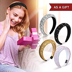 Chuangdi 4 Pieces Padded Rhinestone Headband Diamond Crystal Beaded Wide Headband Bejewelled Hairband Glitter Hair Accessories for Women Girls