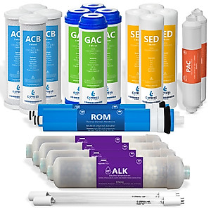 Express Water – 2 Year Reverse Osmosis System Filter Set – 22 Filters with 100 GPD RO Membrane, Carbon GAC ACB PAC, Sediment SED, Alkaline, and UV Filters – 10 inch Size Replacement Water Filters…