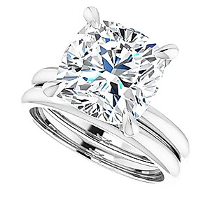 Solid Gold Engagement Ring Set for Women, Handmade 5 Carats Cushion Cut Moissanite Solitaire Ring Set Diamond Wedding Bridal Rings Anniversary Propose Gift Her, 10K/14K/18K, 925 Silver