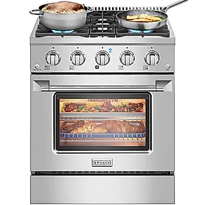 Empava Gas Range, Convection Oven 4.2 Cu. Ft with Touch Timer, 4 Deep Recessed Burners Cooktop, Heavy Duty Continuous Grates in Stainless Steel, Freestanding & Slide-in,30 Inch, 30.05 Inch