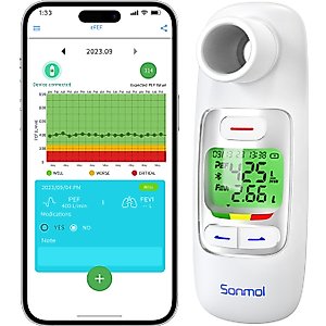Peak Flow Meter，Portable Peak Flow Meter Test PEF & FEV1 for Kids Adults Asthma COPD & Other Lung Conditions Monitor, Tracking App Bluetooth Connection with 300 Records Storage Function