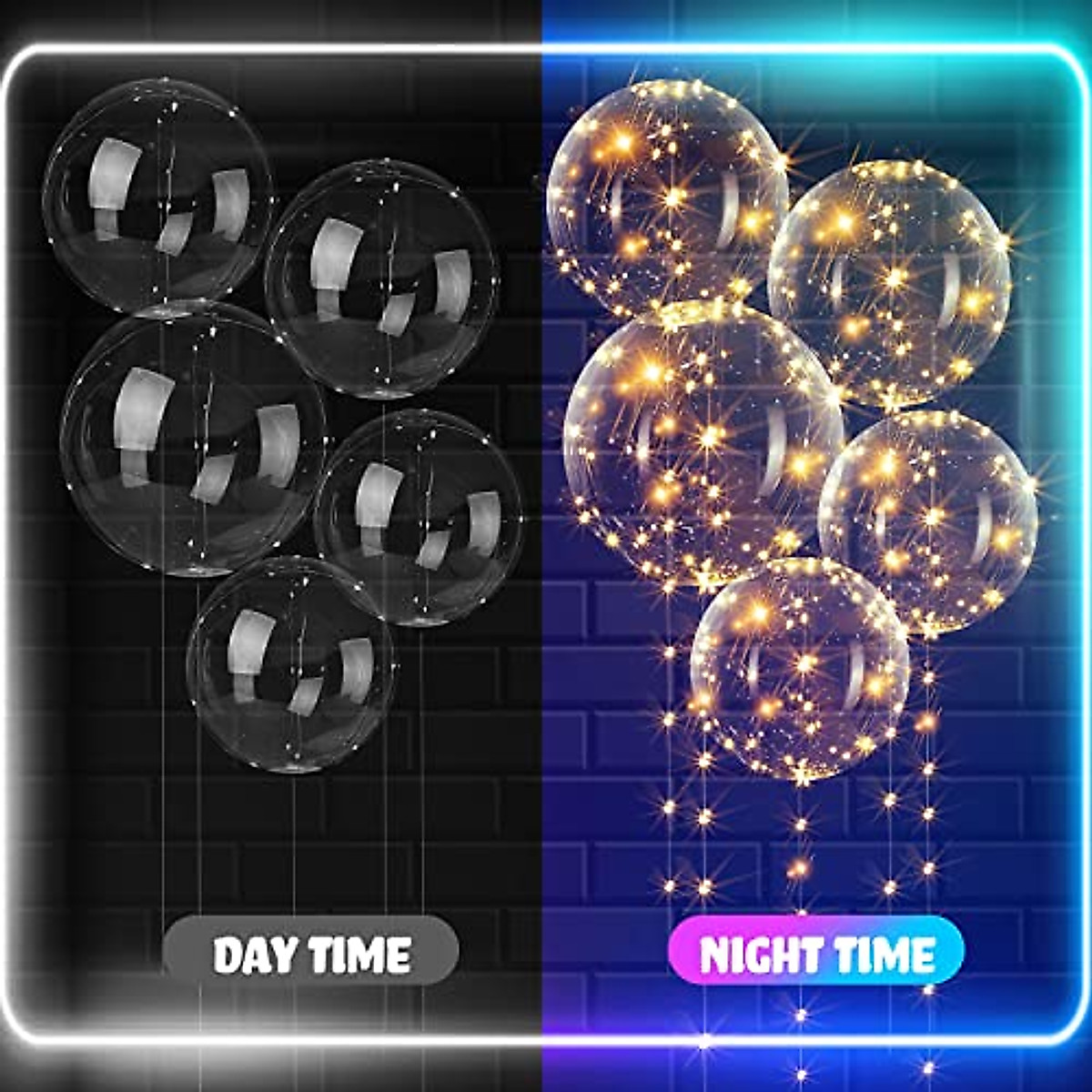 45 Pack LED Bobo Balloons 20 Inches Light up Balloons Clear Helium Bubble Bobo Glow Balloons with String Lights for Parties Valentines's Day Birthday Wedding Decoration