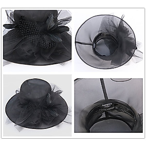 Saferin Womens Church Dress Kentucky Derby Wedding Veil Floral Tea Party Hat Black Feather Mesh Flower Free size