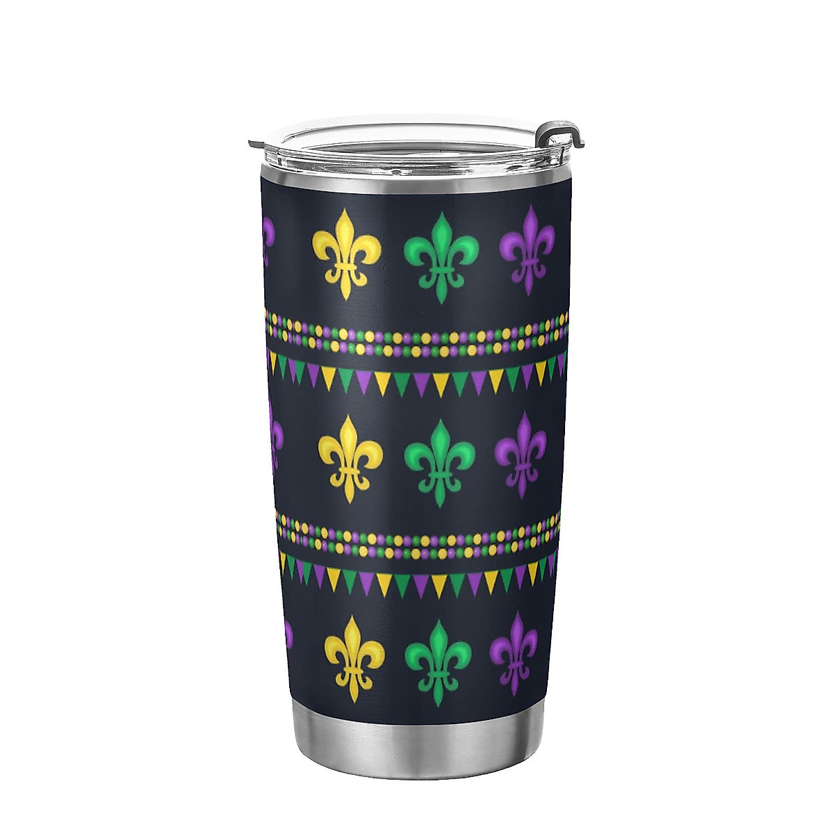 Yasala Mardi Gras Tumbler Party Bunting Beads Fleur De Lis Insulated Coffee Cup Fat Tuesday Beverage Container Office Travel Mug with Straw and Lid 20oz Holiday Back to School Gift