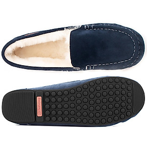 Parfeying Women's Sheepskin Moccasin Slippers Cow Suede Memory Foam Driving Style Loafers,L20102 INDI 9US Indigo/Indigo