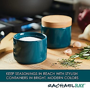 Rachael Ray Ceramics Stacking Spice/Seasoning Box Set with Lid, 2 Piece, Teal