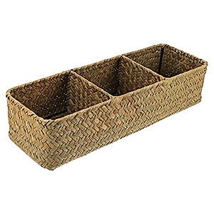 YARNOW Woven Shelf Baskets Storage Baskets Seagrass Wicker Baskets Makeup Holder Organizer Divided Storage Bins Box Container Sundries Organizer Cosmetic Storage Box for Bedrooms Home