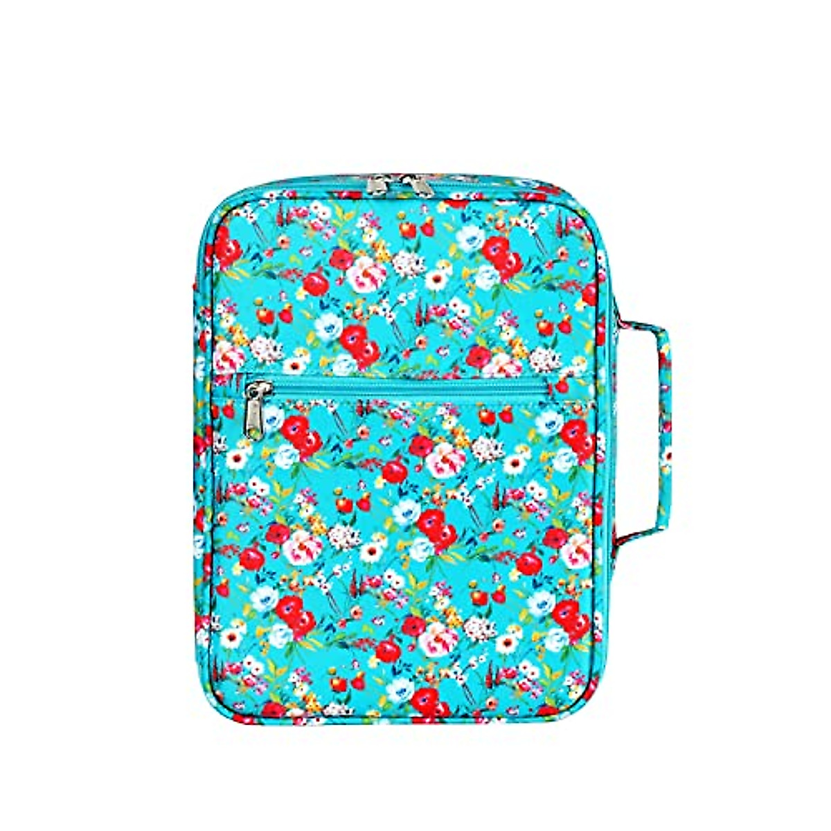 Carrying Bible Bag, Bible Cover for Women, Case Men, Bible Bag with Removable Pen Slots, Durable Zipper Bible Bag Carrying Case with Handle (Green- Flower)