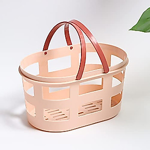 KUNZHAN Portable Shower Caddy Basket,Tote Plastic Organizer Storage Baskets with Handles,Shower Caddy Bins Organizer for College Dorm,Bathroom and Kitchen (light pink)