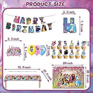 Princess Birthday Party Decorations,Include Banner,Backdrop, Latex Balloons, Cupcake, Cake Topper, Tablecloth for Princess Themed Birthday Party Supplies.