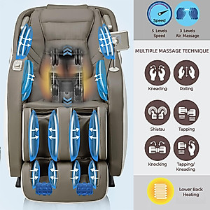 MassaMAX Full Body Massage Chair, Zero Gravity Recliner with Yoga Stretch, SL Track, Airbags, Heating, Touch Screen, and Foot Massage (MD906-Beige)