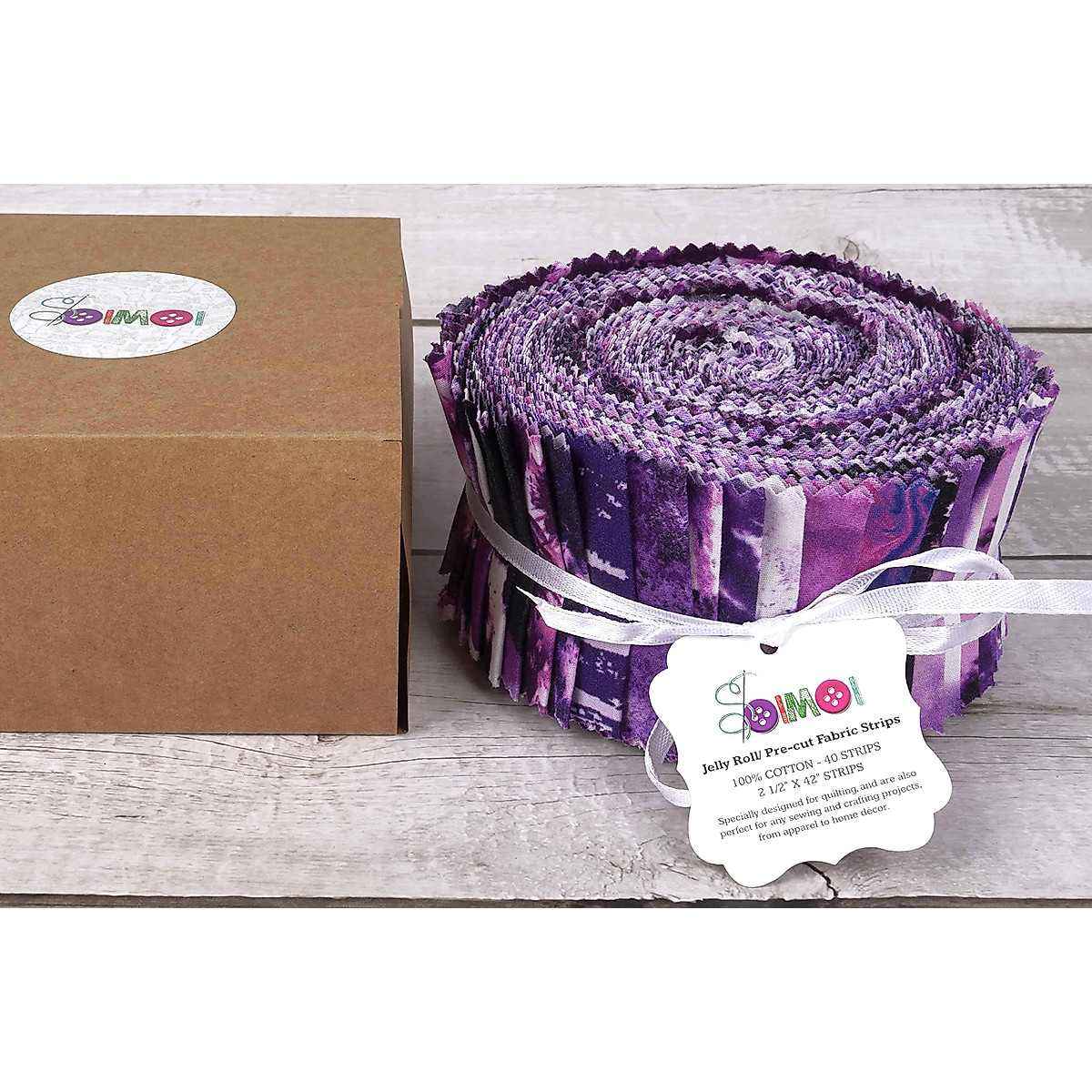 Soimoi 40Pcs Tie Dye Print Cotton Precut Fabrics for Quilting Craft Strips 2.5x42inches Jelly Roll - Purple