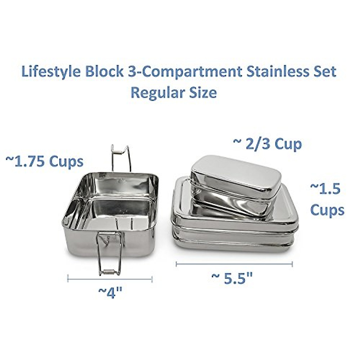 Lifestyle Block 3 Compartment Stainless Steel Eco-Friendly Lunch Box - Regular