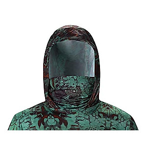 Performance Fishing Hoodie with Face Mask Hooded Sunblock Shirt Sun Shield Long Sleeve Shirt, Mandrake, 2X-Large