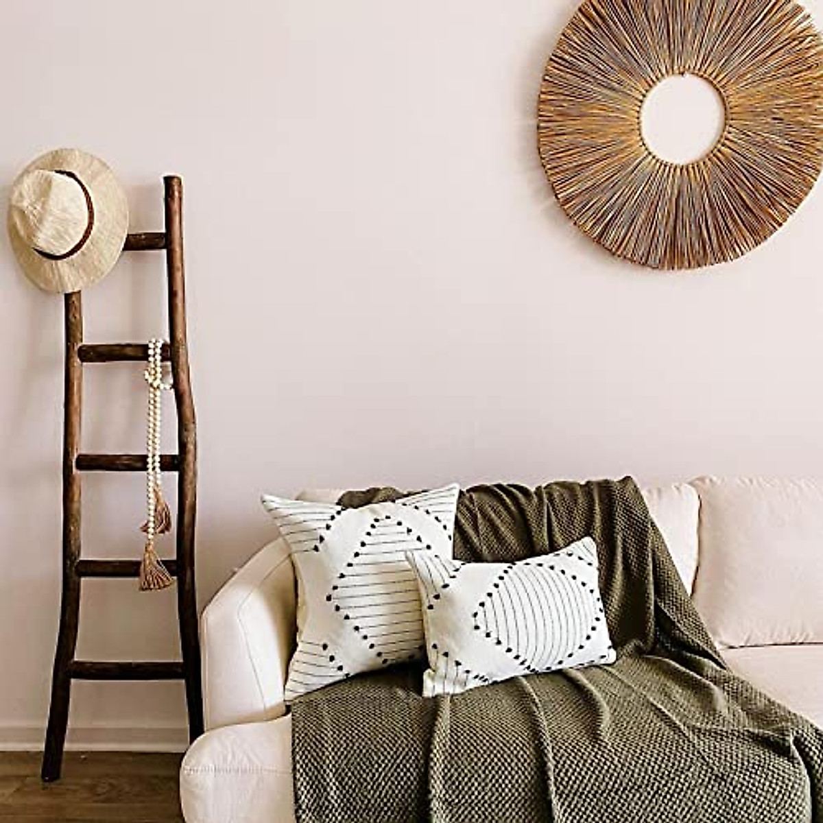 blue page Boho Throw Pillow Covers, Black and Cream White, Set of 2 Modern Farmhouse Accent Home Decor, Neutral Woven Decorative Pillow Covers for Couch/Bed (18 x 18 Inches, Cream/Black)