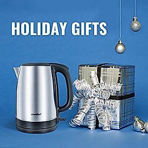 Comfee 1.7L Stainless Steel Electric Tea Kettle, BPA-Free Hot Water Boiler, Cordless with LED Light, Auto Shut-Off and Boil-Dry Protection, 1500W Fast Boil